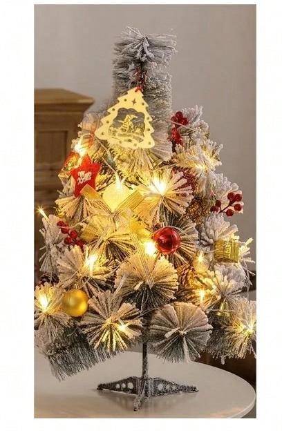 Mini Christmas Tree Flocking Tree Desktop With Light Set | SHEIN USA