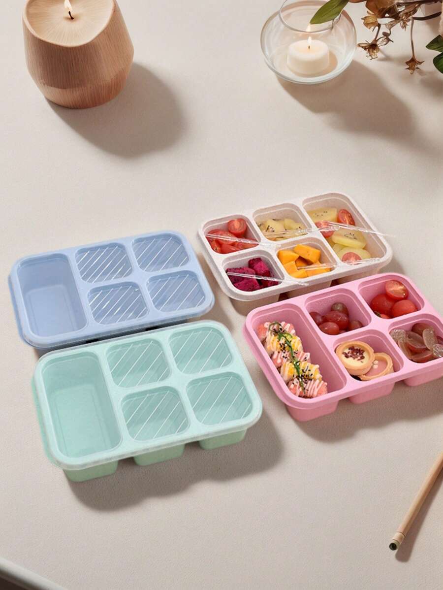 Compartment Lunch Box, Square Shape Portable 5 Grids Food Storage ...