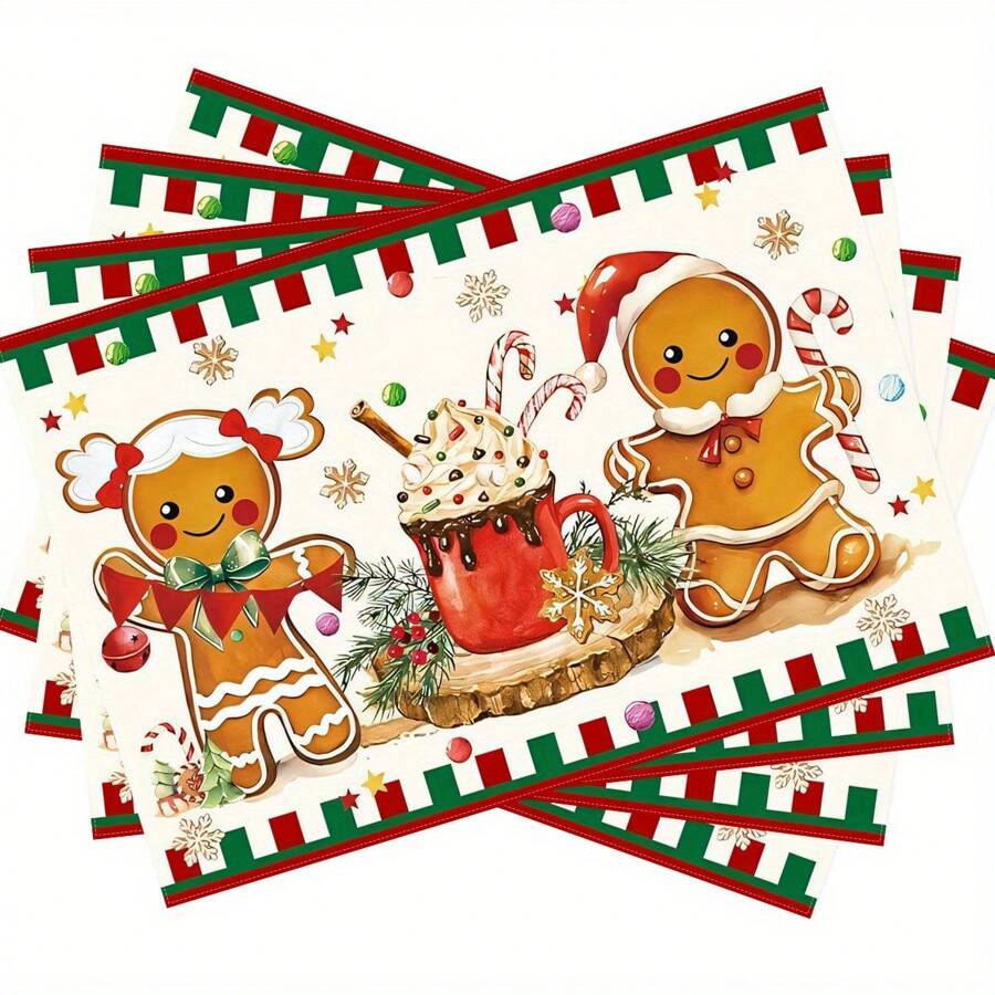 4/6pcs Christmas Gingerbread Man Candy Placemats Cute Plastic Placemats ...