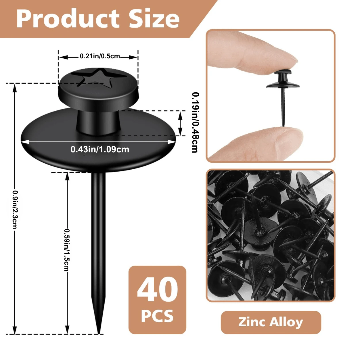 40-Pack Double Headed Metal Picture Hanging Nails, Black Wall Tacks For ...