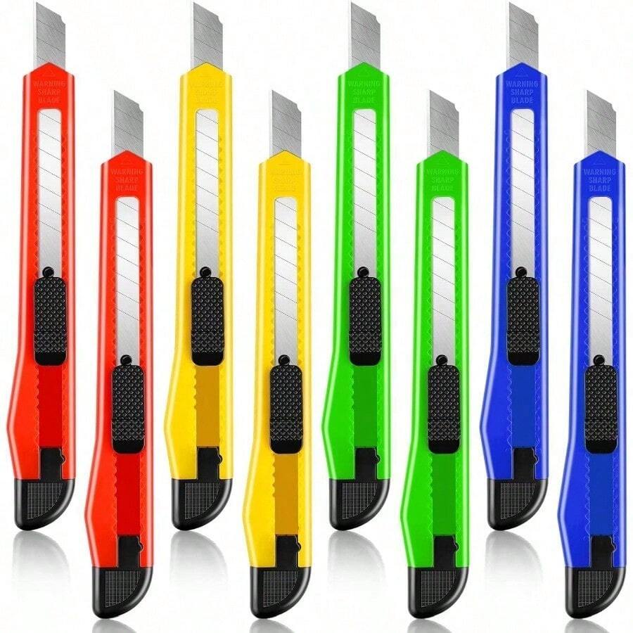 8 Packs Utility Knife Retractable Box Cutters, 9mm Wide Snap Off Blade ...