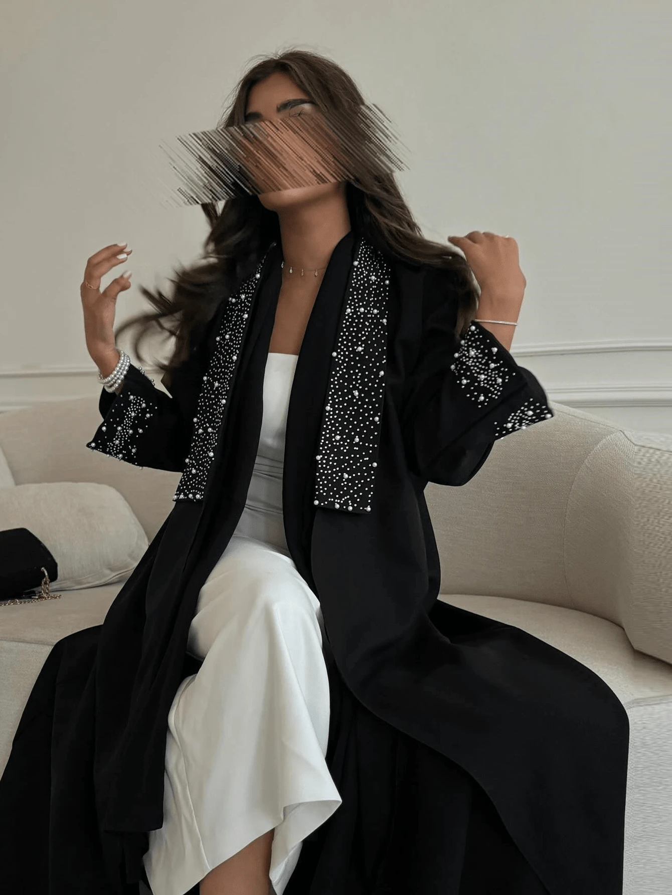 Rhinestones Embellished Middle East Style Abaya Cardigan Dress ...
