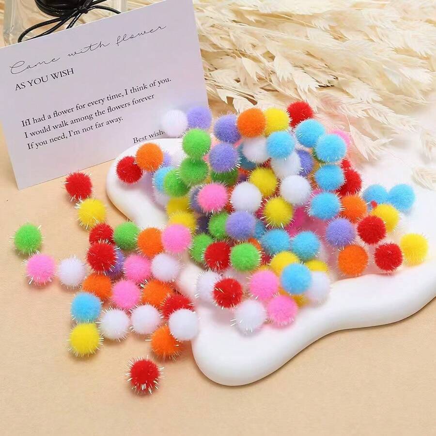 100 Pcs 0.59 Inch Diameter Pom Poms, White Pink Green Multi Color Pom ...