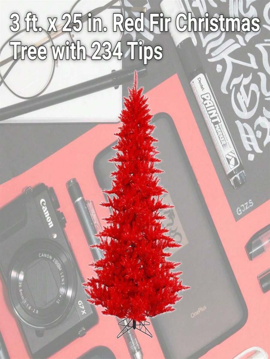 3 Ft. X 25 In. Red Fir Christmas Tree With 234 Tips | SHEIN USA