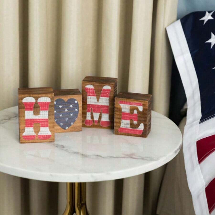 MyGift Wood American Flag, Decorative Patriotic Sign Block Letters ...