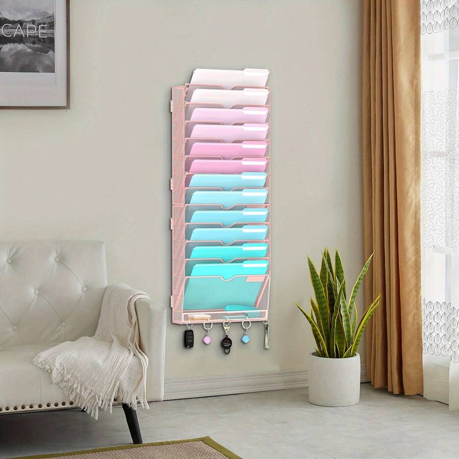 DALTACK 13- Tier Wall Mounted File Organizer With Hooks, Vertical Wall ...
