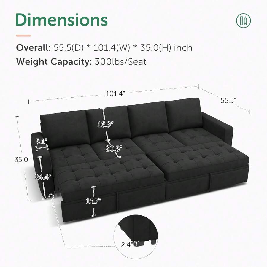 Modular Sectional Sleeper Sofa With Pull Out Bed, Rearrangeable ...