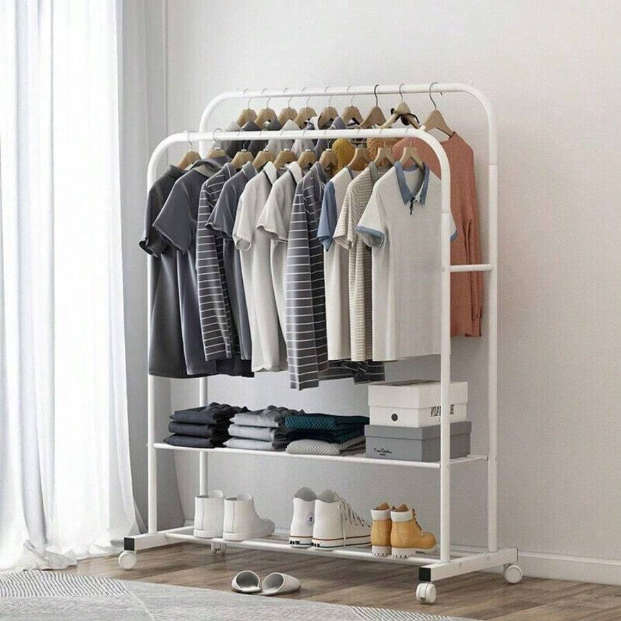 Heavy Duty Garment Hanging Rail Stand Rolling Clothes Rack Closet ...