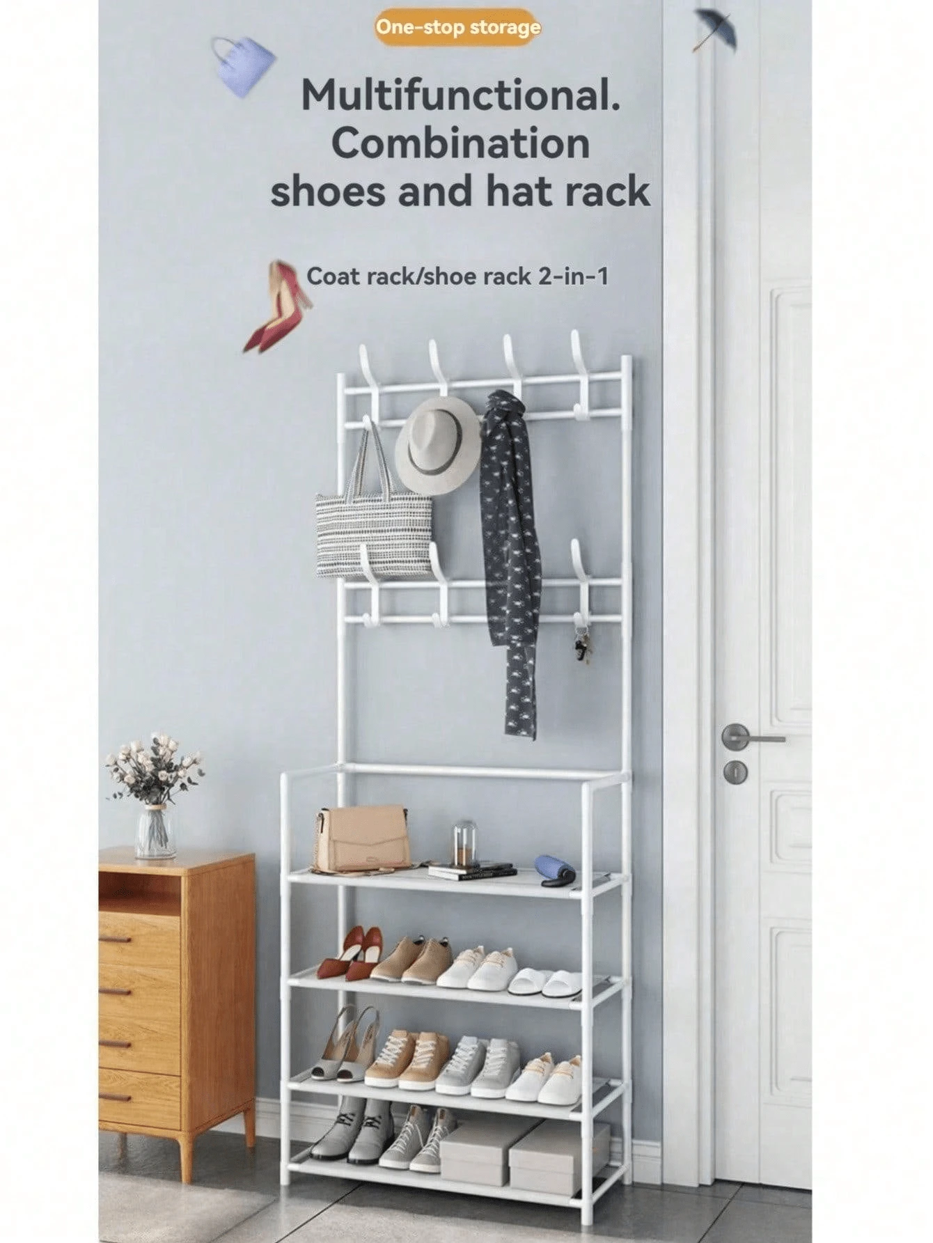Multi-Function Shoe Rack With Clothes Hanger, Entryway Organizer Rack ...