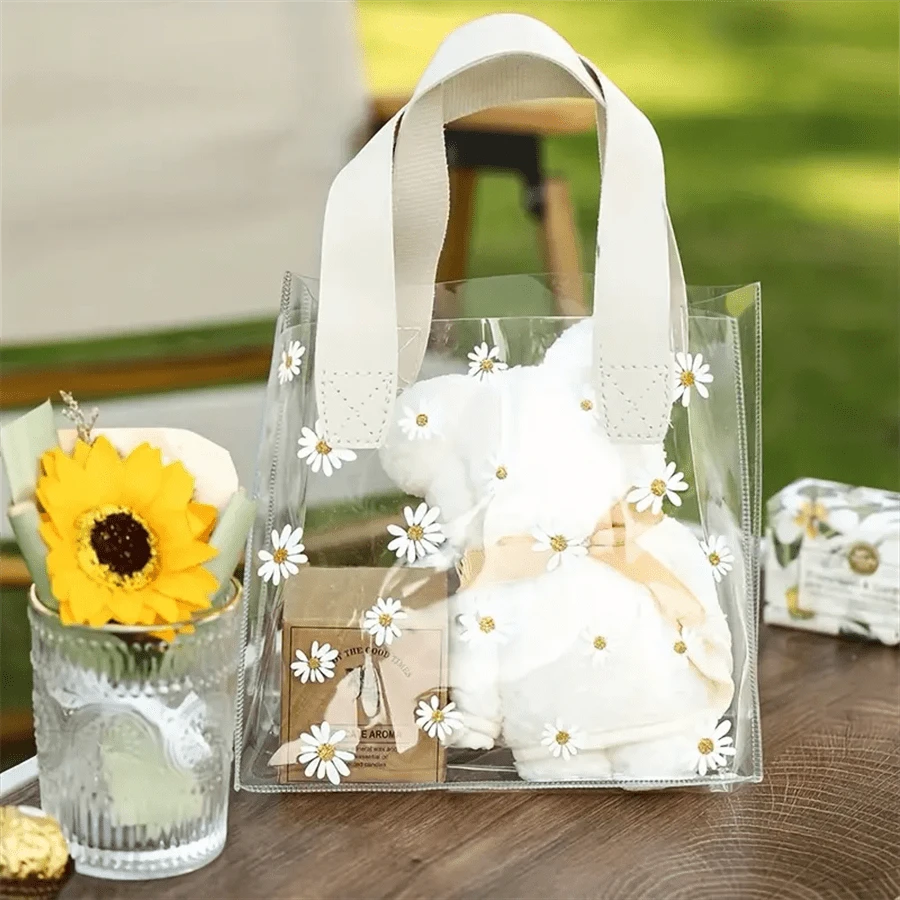 1pc Transparent PVC Gift Bag With Daisy, Premium Clear Bag, Customized ...