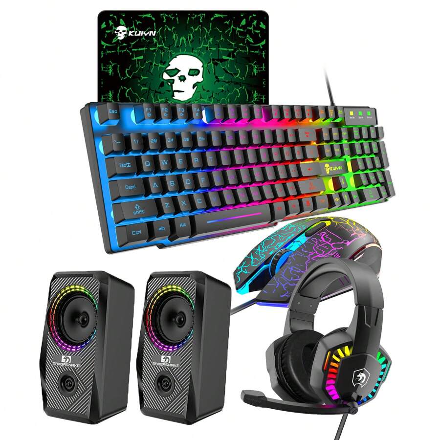 5 In 1 Wired Gaming Keyboard Mouse Headphone And Speaker Combo With ...