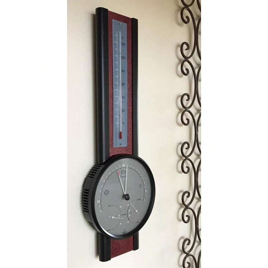 Hokco Weather Station Analog Barometer Thermometer Hygrometer Mahogany ...