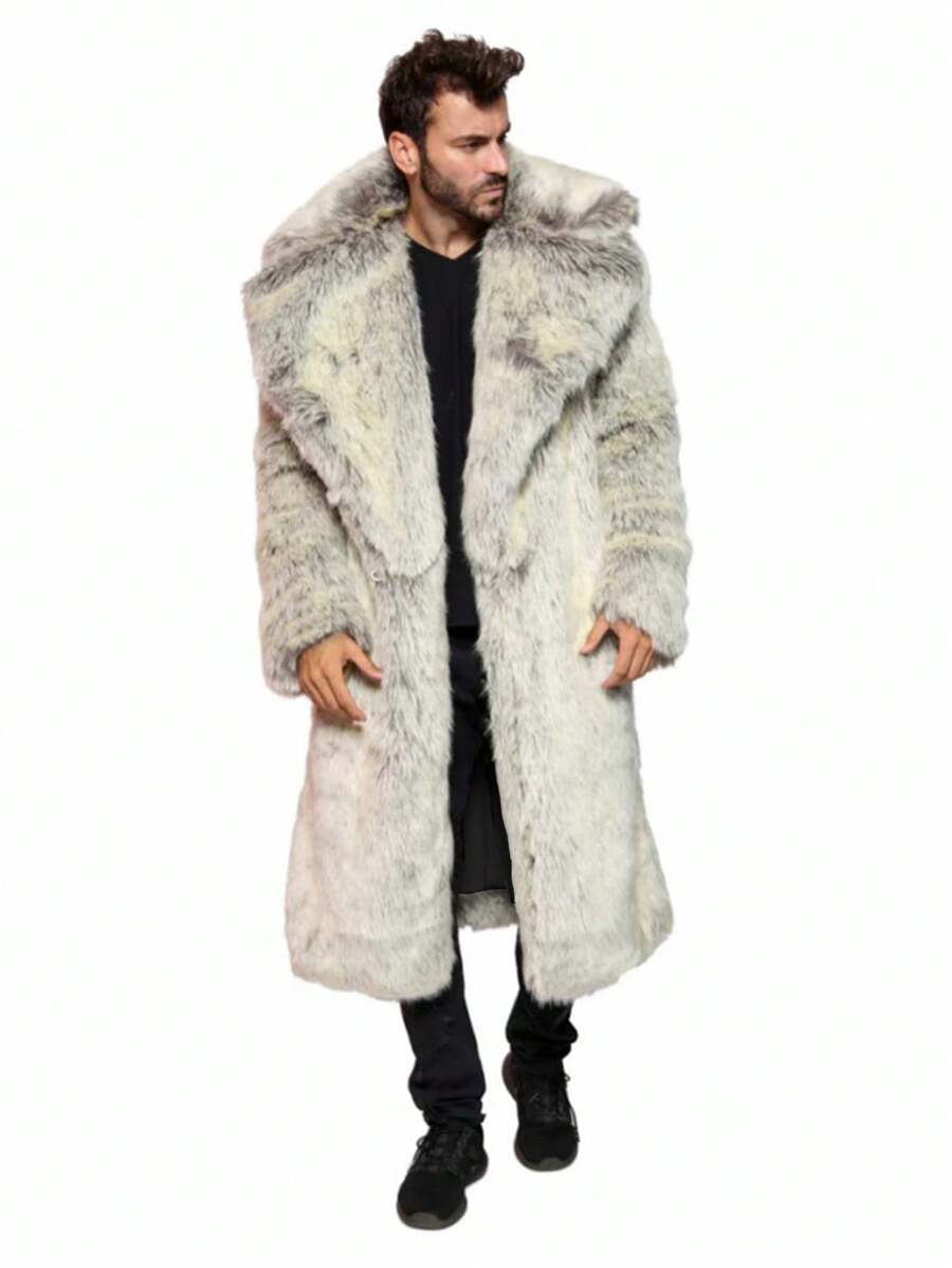 Men Long Faux Fur Hooded Classic Faux Fur Coat | SHEIN UK