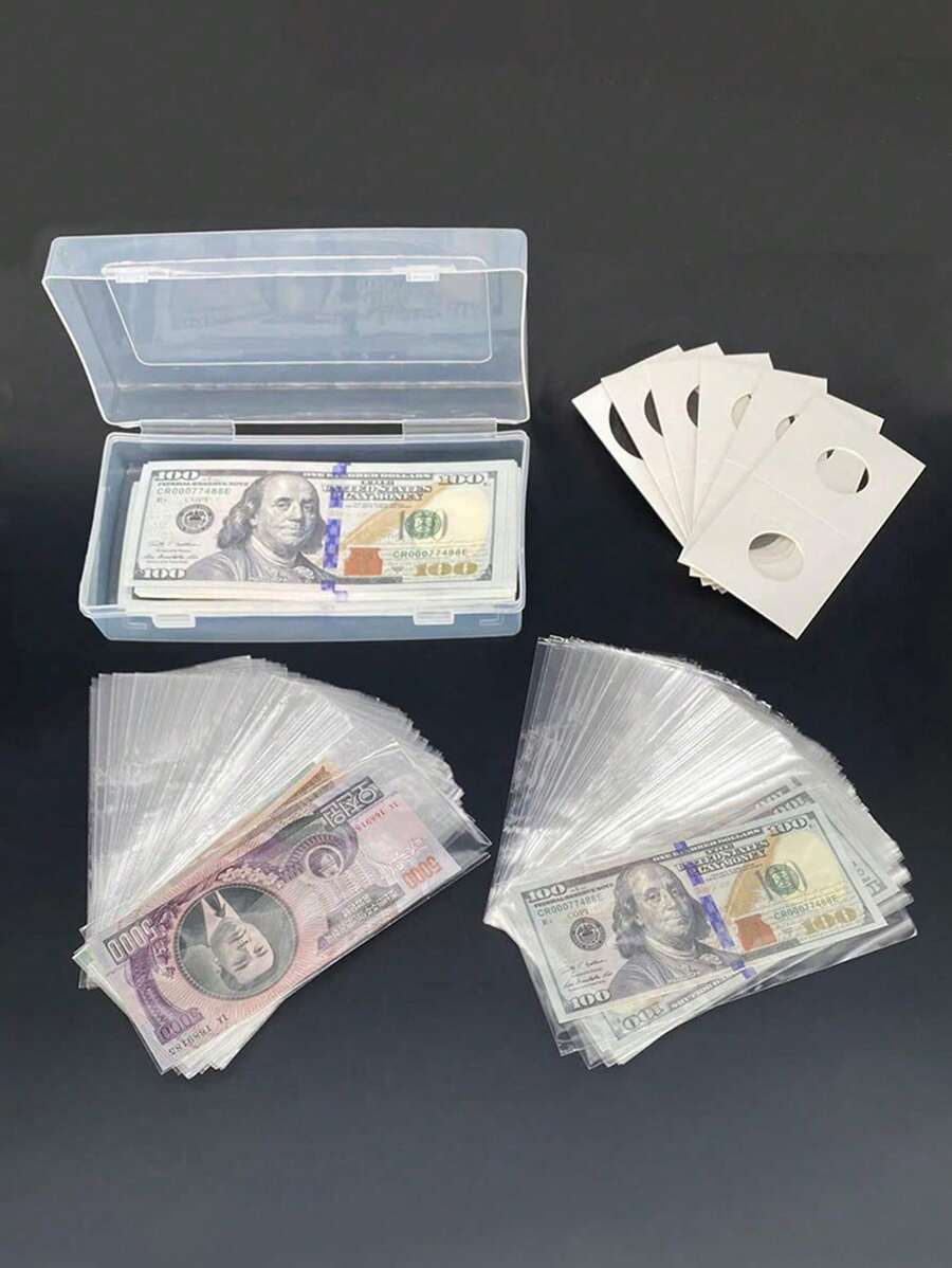 Dollar Bill Holder With Storage Case, PP Material 100 Pieces Clear ...