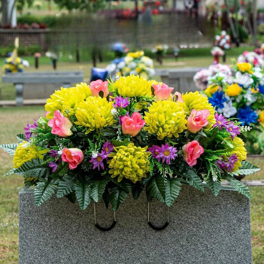 Artificial Graveyard Flowers - Realistic Bright Roses, Outdoor ...
