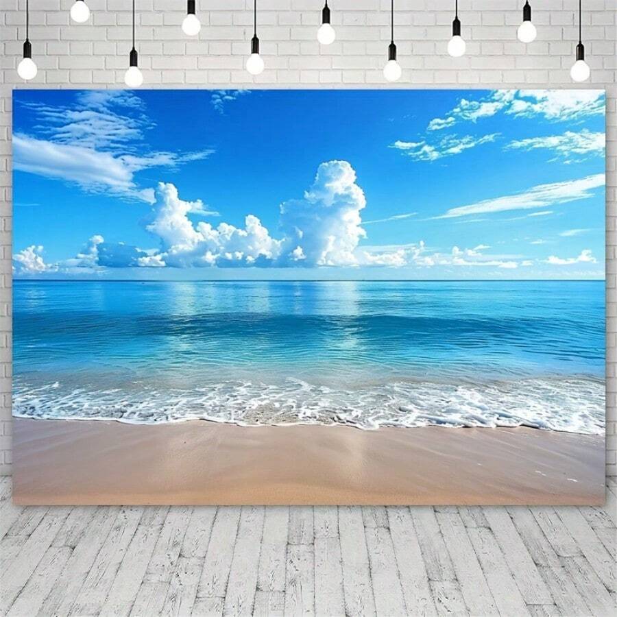 1 Piece, Summer Tropical Beach Background Blue Sky Ocean Coastline ...