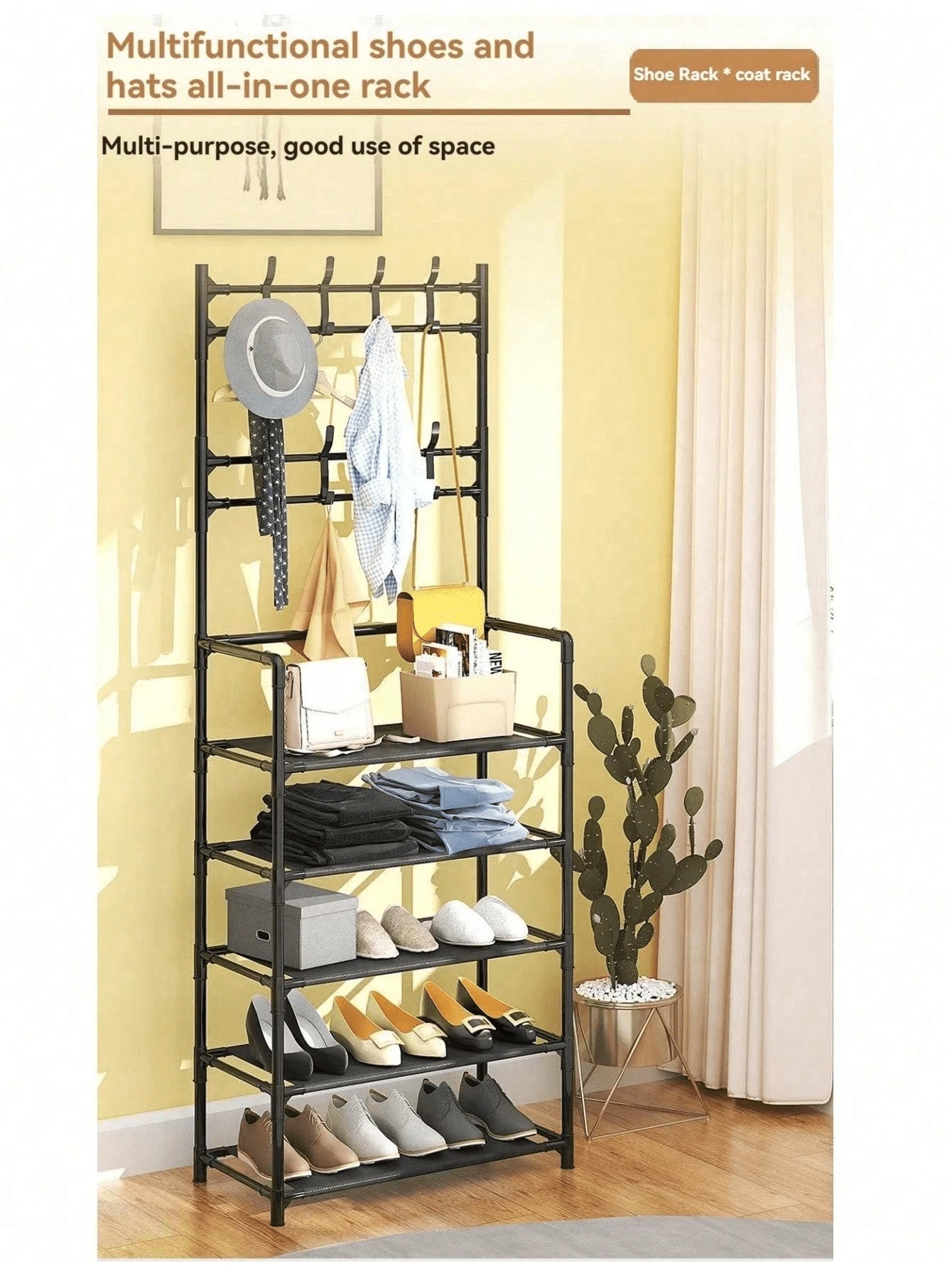 Multi-Function Shoe Rack With Clothes Hanger, Entryway Organizer Rack ...