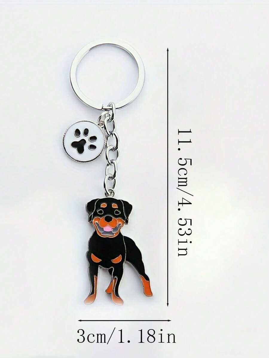 1pc Rottweiler Metal Keychain Pendant Pet Dog Bone Paw Jewelry Creative ...