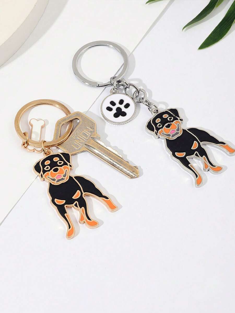 1pc Rottweiler Metal Keychain Pendant Pet Dog Bone Paw Jewelry Creative ...