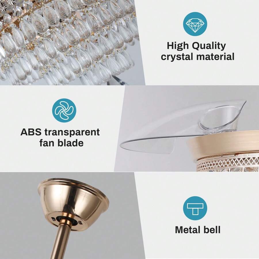 42" Dimmable LED Fandelier With Light Modern LED Crystal Ceiling Fan With Light Invisible ...