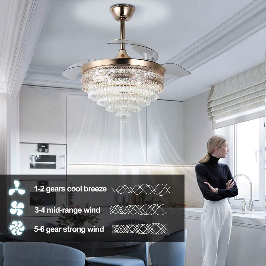 42" Dimmable LED Fandelier With Light Modern LED Crystal Ceiling Fan ...