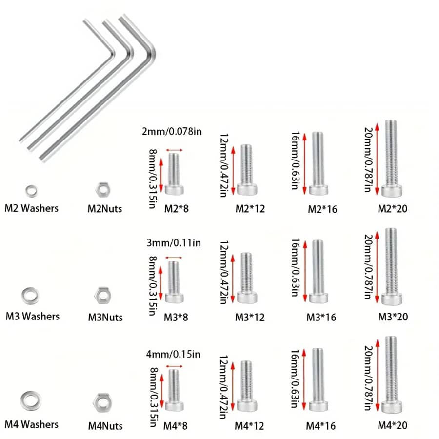 480 pièces Ensemble d'assortiment de boulons et écrous hexagonaux en acier inoxydable - M2, M3 ...