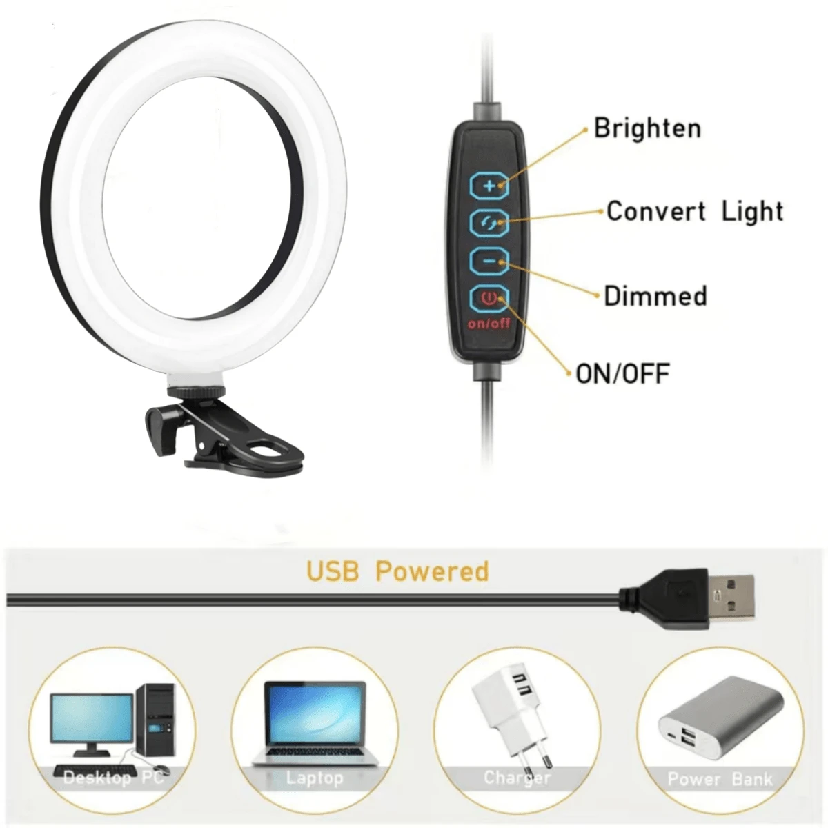 TTOBS 6.3-Inch Clip-On LED Lighting, Meetings & Work Lighting, USB ...