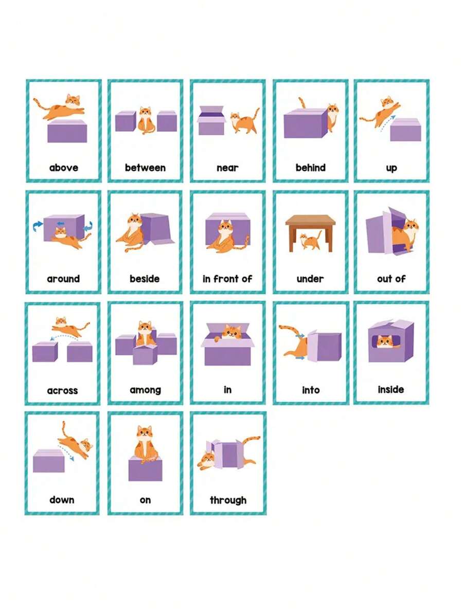 18pcs Preposition Word Flash Cards, English Learning Vocabulary Cards ...
