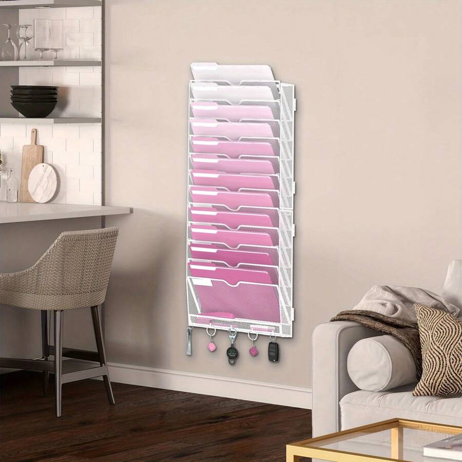 DALTACK 13- Tier Wall Mounted File Organizer With Hooks, Vertical Wall ...