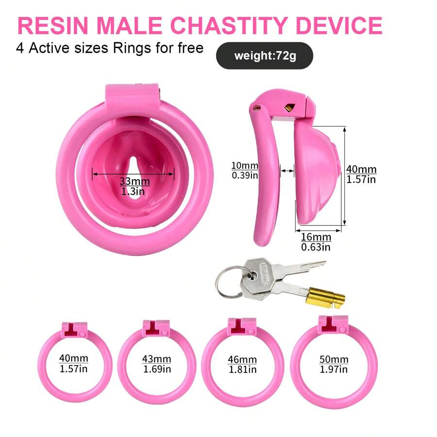 Chastity Cage Chastity Lock For Men With 4Rings, Pink Resin Chastity Toys Devices For Male ...