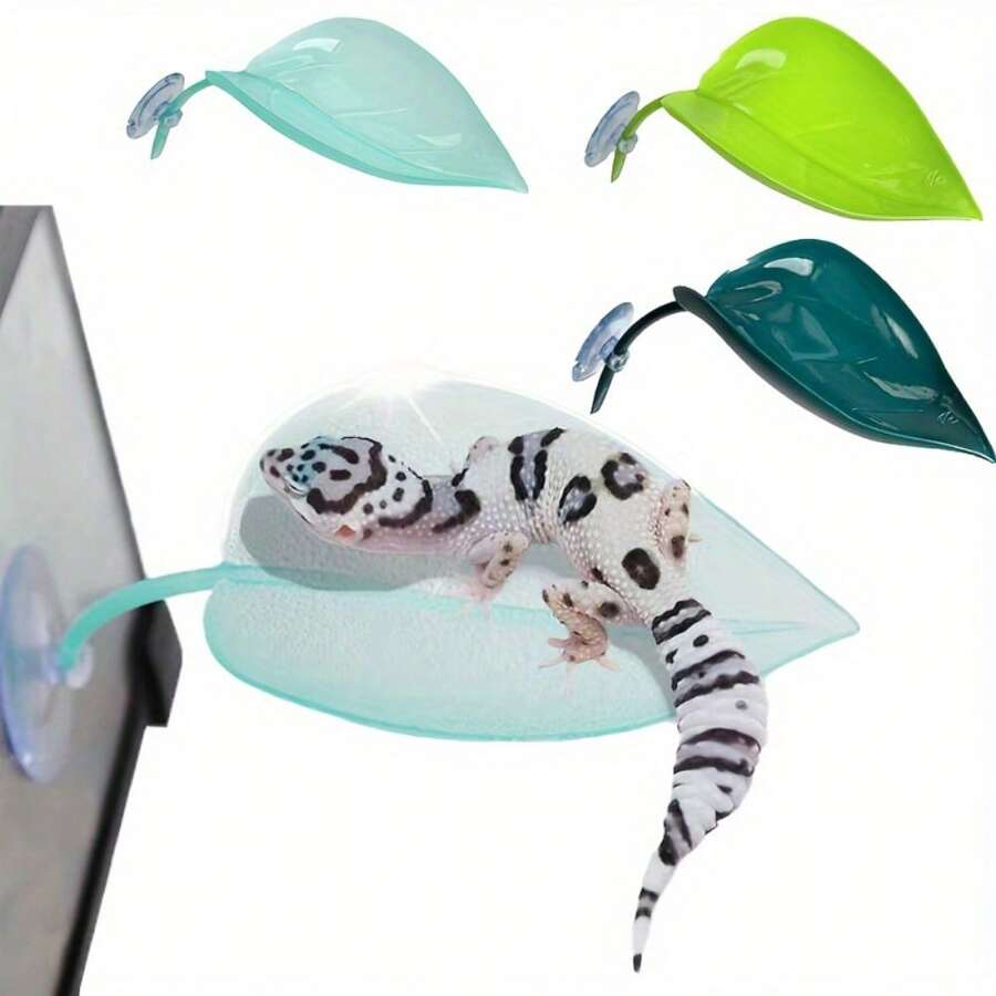 3pcs Reptile & Amphibian Habitat Decor - Suction Cup Leaf Perch For ...