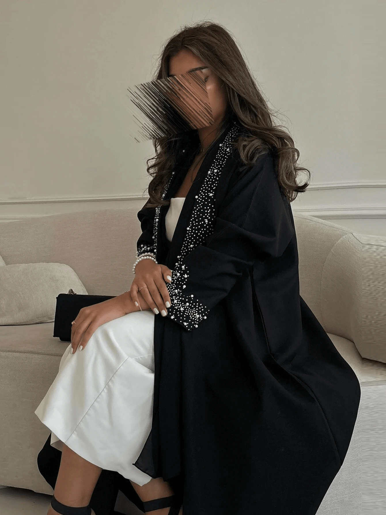 Rhinestones Embellished Middle East Style Abaya Cardigan Dress ...