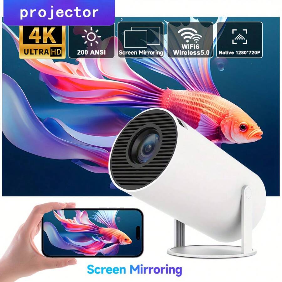 HY300 Pro Only Same Screen, Support 4K Projector Dual Wifi Same Screen HY300 Pro US Plug Hi-Chip ...
