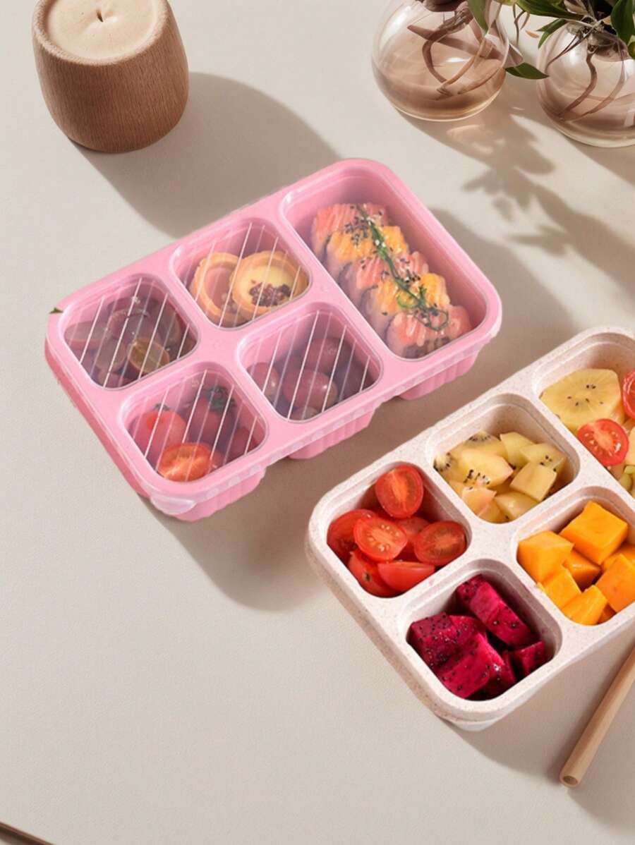 Compartment Lunch Box, Square Shape Portable 5 Grids Food Storage ...