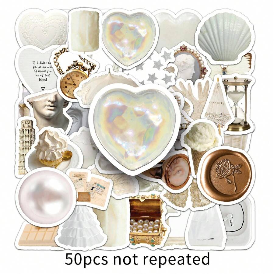 50Pcs White Aesthetic Stickers Decals, Cute Aesthetic Art Coquette ...
