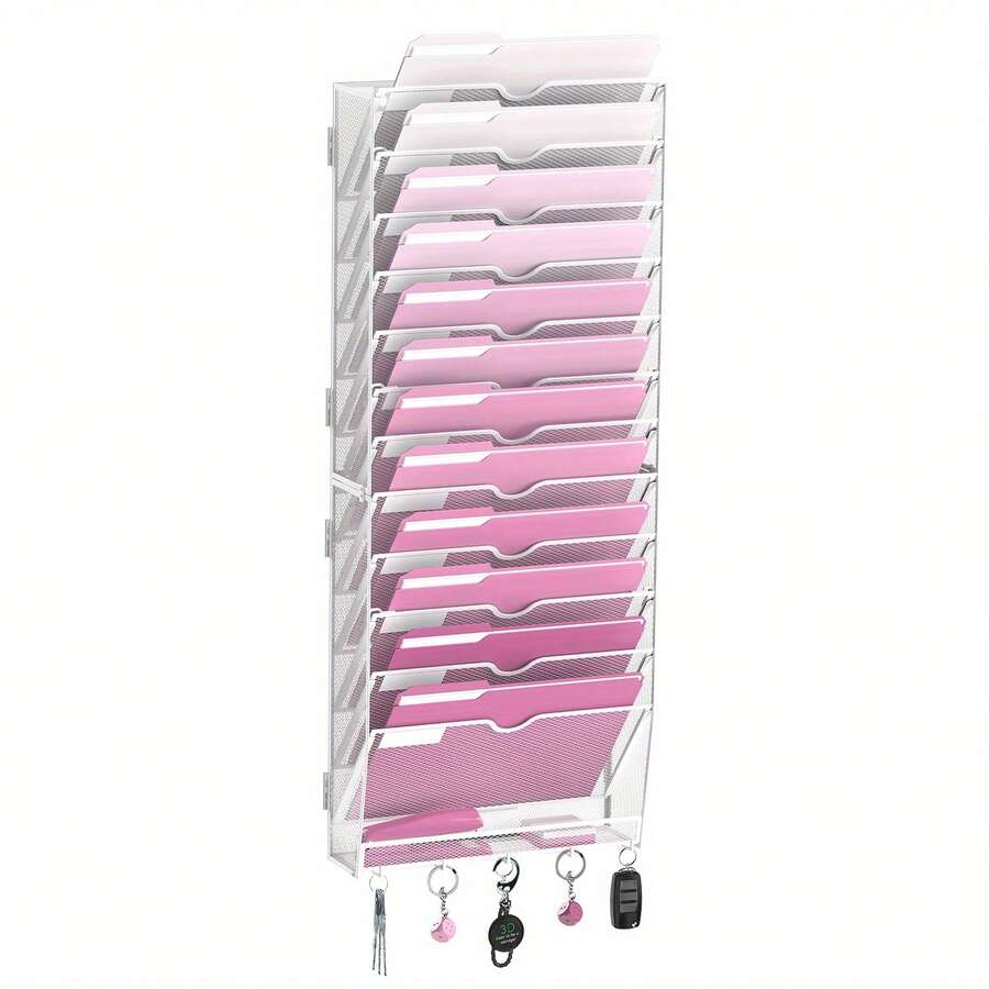 DALTACK 13- Tier Wall Mounted File Organizer With Hooks, Vertical Wall ...