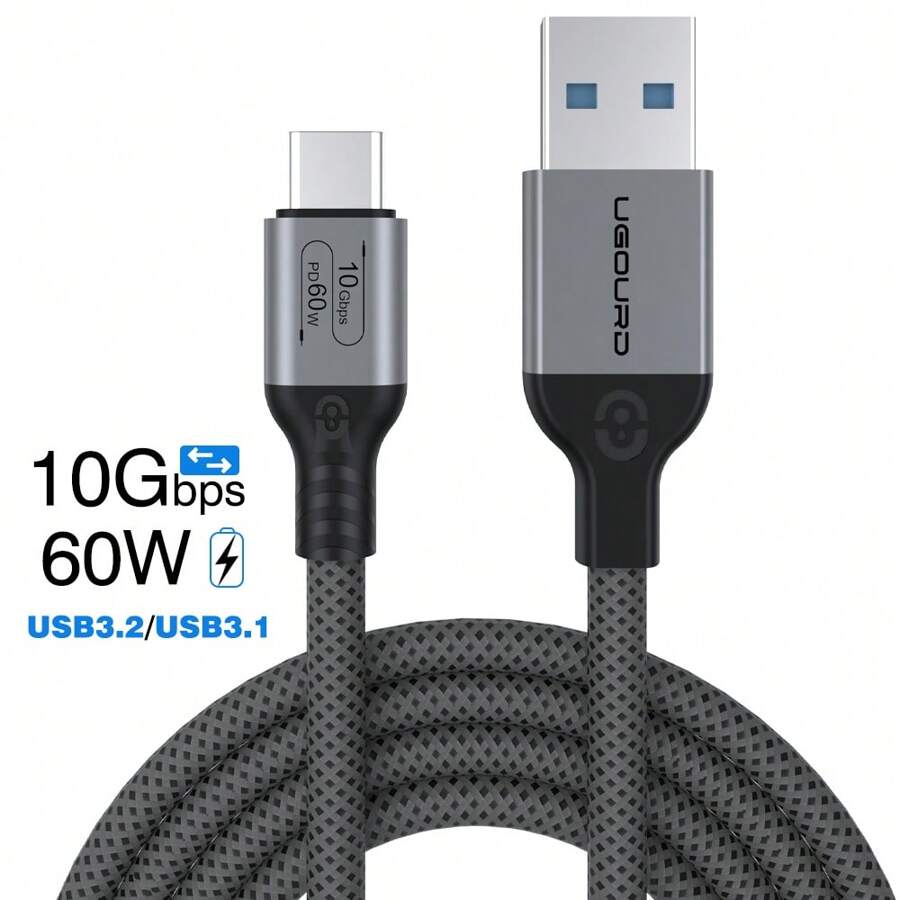 UGOURD USB3.2 Gen2 USB-A To Type-C Cable 10Gbps Max Data Transfer Speed 20V3A 60W Max Power ...