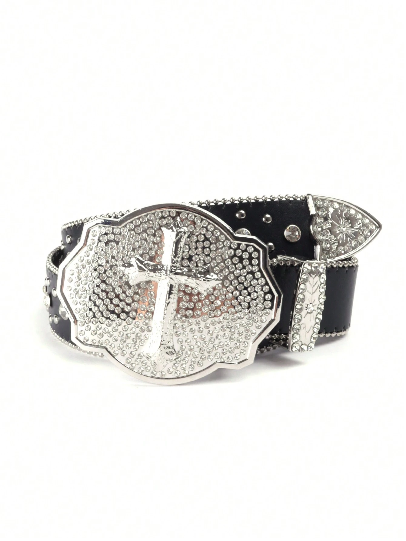 Unisex Rhinestone Inlaid Western Cowboy Style Cross Design Diamond ...