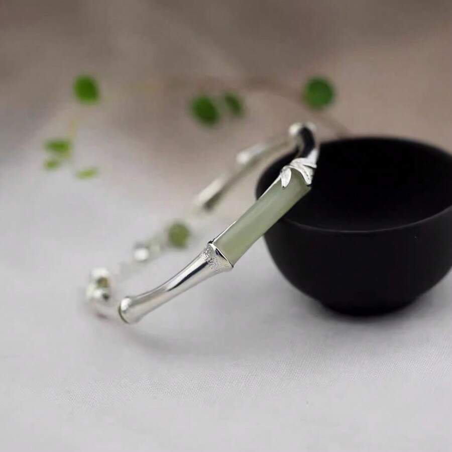 Handmade Originlal Sliver Bamboo Node And Hetian Jade Bead Bracelet ...