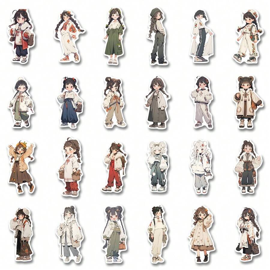 100pcs Girl Style Waterproof Cute Mobile Phone Stickers, PVC Reusable ...