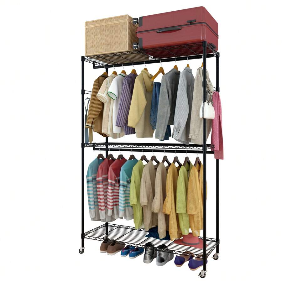 Ktaxon Portable Double Rod Garment Rack Heavy Duty Rolling Clothing ...