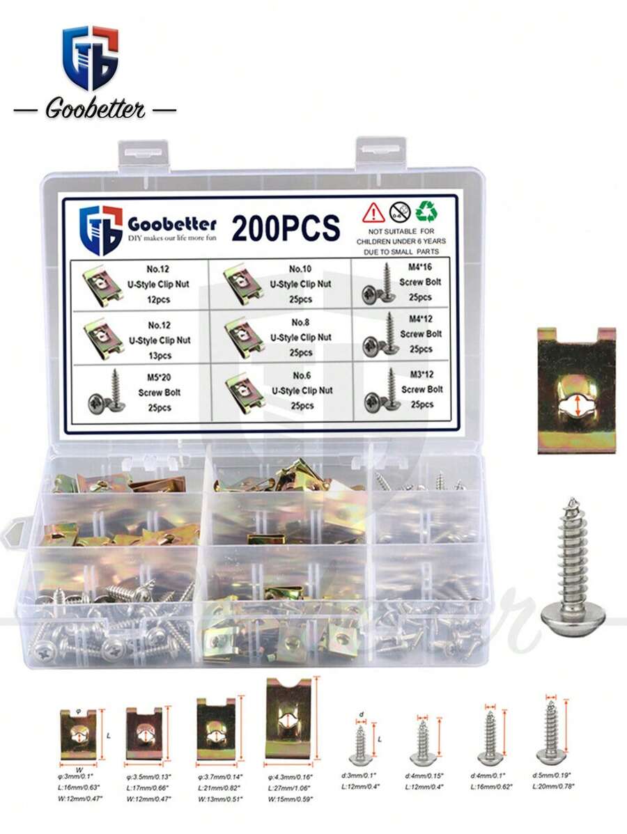 Assortiment d'écrous à pression en tôle, 200 pièces, vis à tôle, jeu de ...