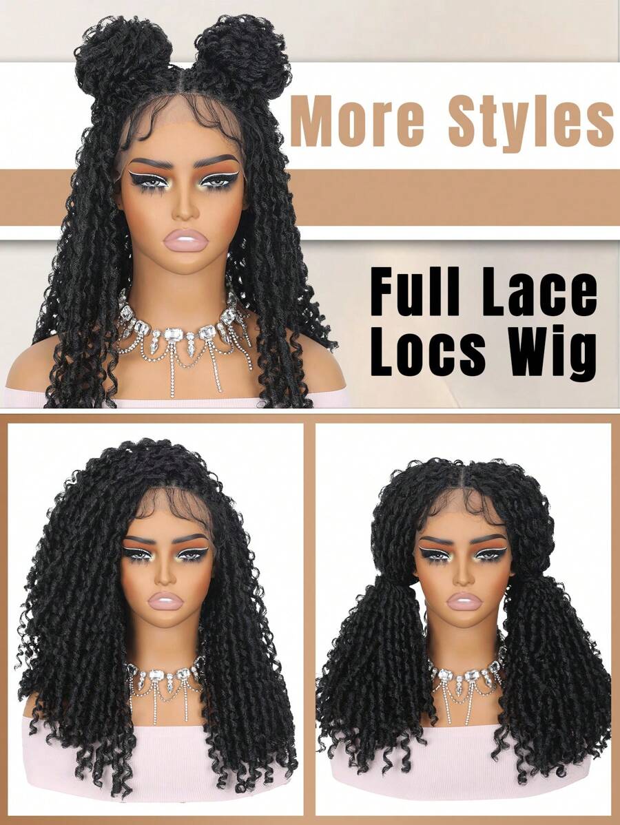 20 Inch Full Lace Soft Locs Wig Goddess Faux Locs Lace Front Dreads Wig ...