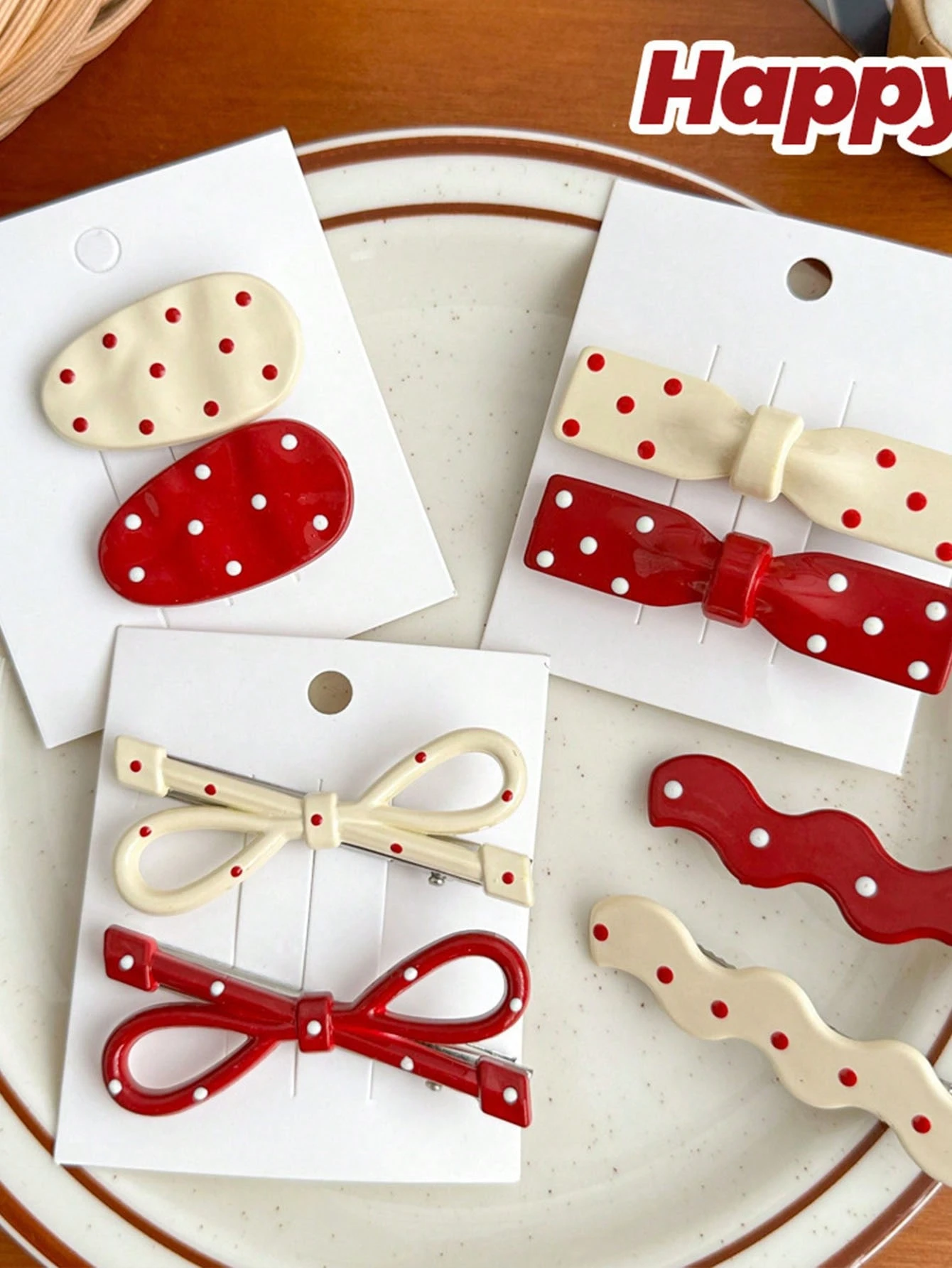 2pcs Red Bow Hairpin Set - Minimalist Polka Dot Side Bangs Clips ...