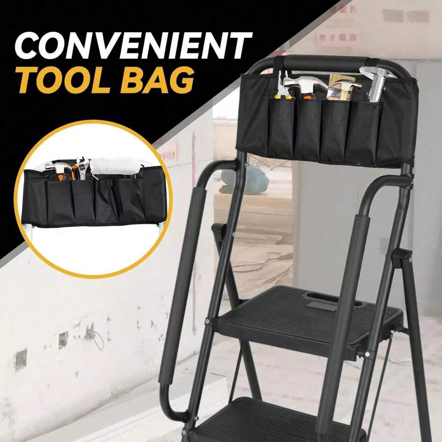 3 Step Stool Ladder With Handrails 500 Lbs Folding Attachable Tool ...