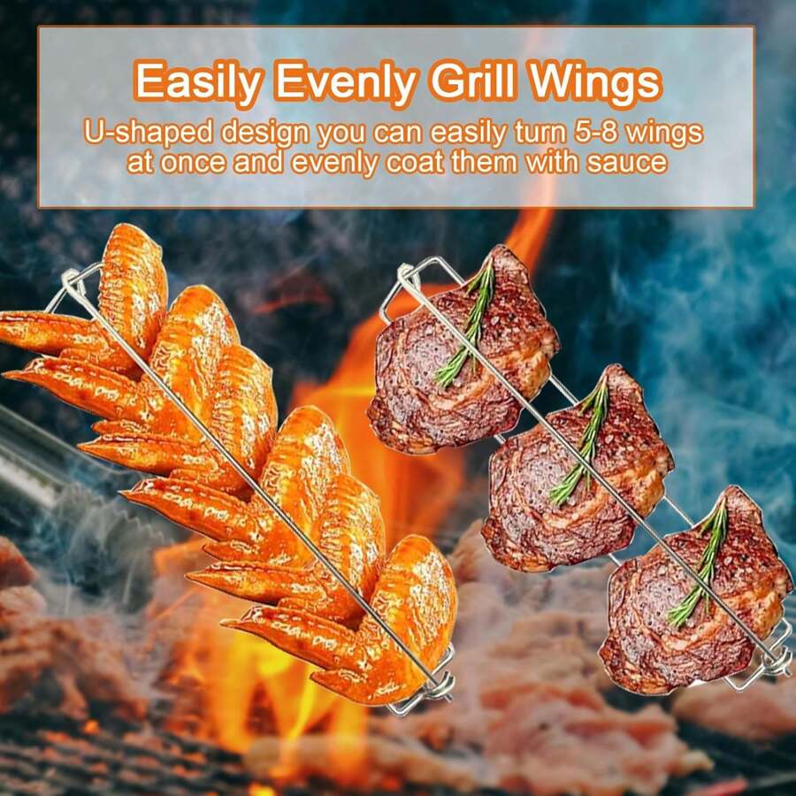 Compact Grill Rack, 8 Pack Wing Rails For Grilling Chicken Wings, BBQ ...
