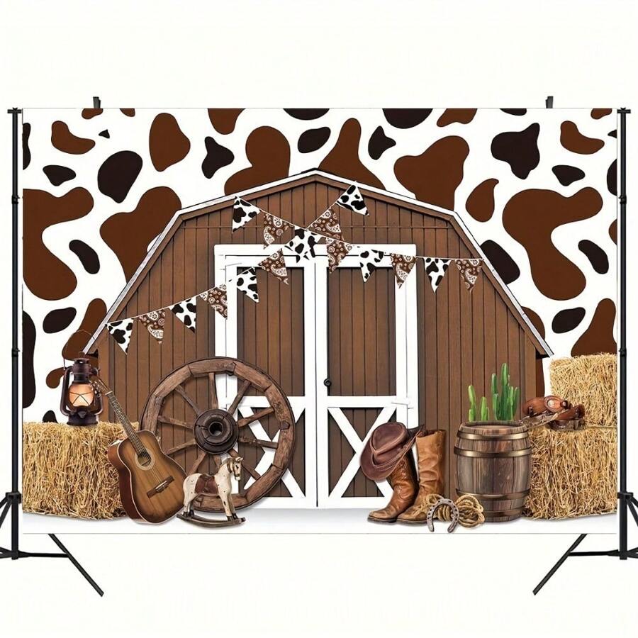 1PC Joyful Cow Printed Barn Background: Western Farmhouse Cowboy ...