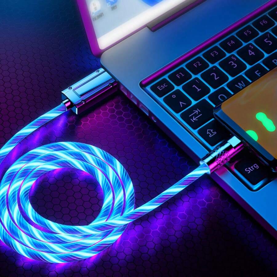 6A RGB Flowing Light Charging Cable 1M Fast Charging Data Cord USB C ...