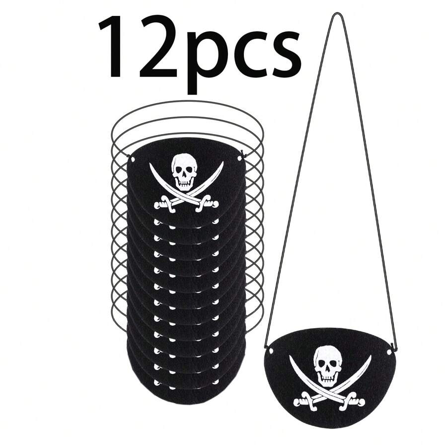 12 Pieces Pirate Eye Patches Costume Black Felt Single Eye Skull ...