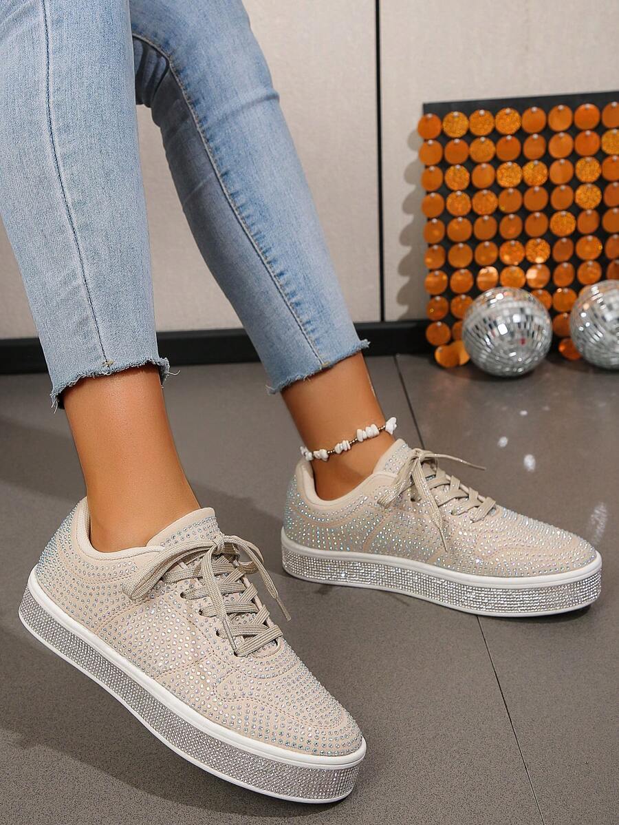 2024 New White Diamond Sneakers, Fashion Versatile Women PU Panel Shoes ...
